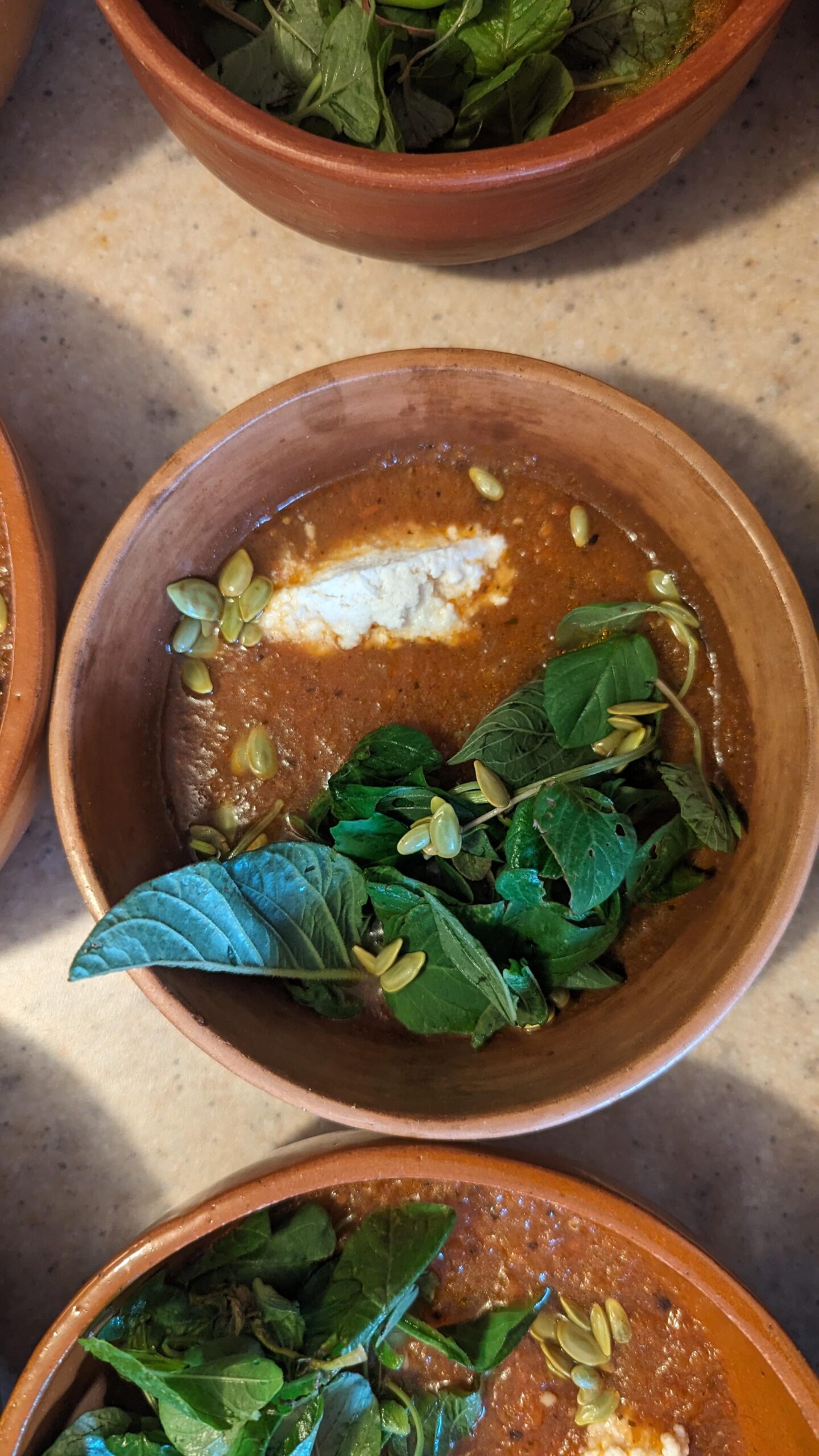 Sopa de jitomate, quintoniles, requesón y pepitas de guaje - Dining and ...