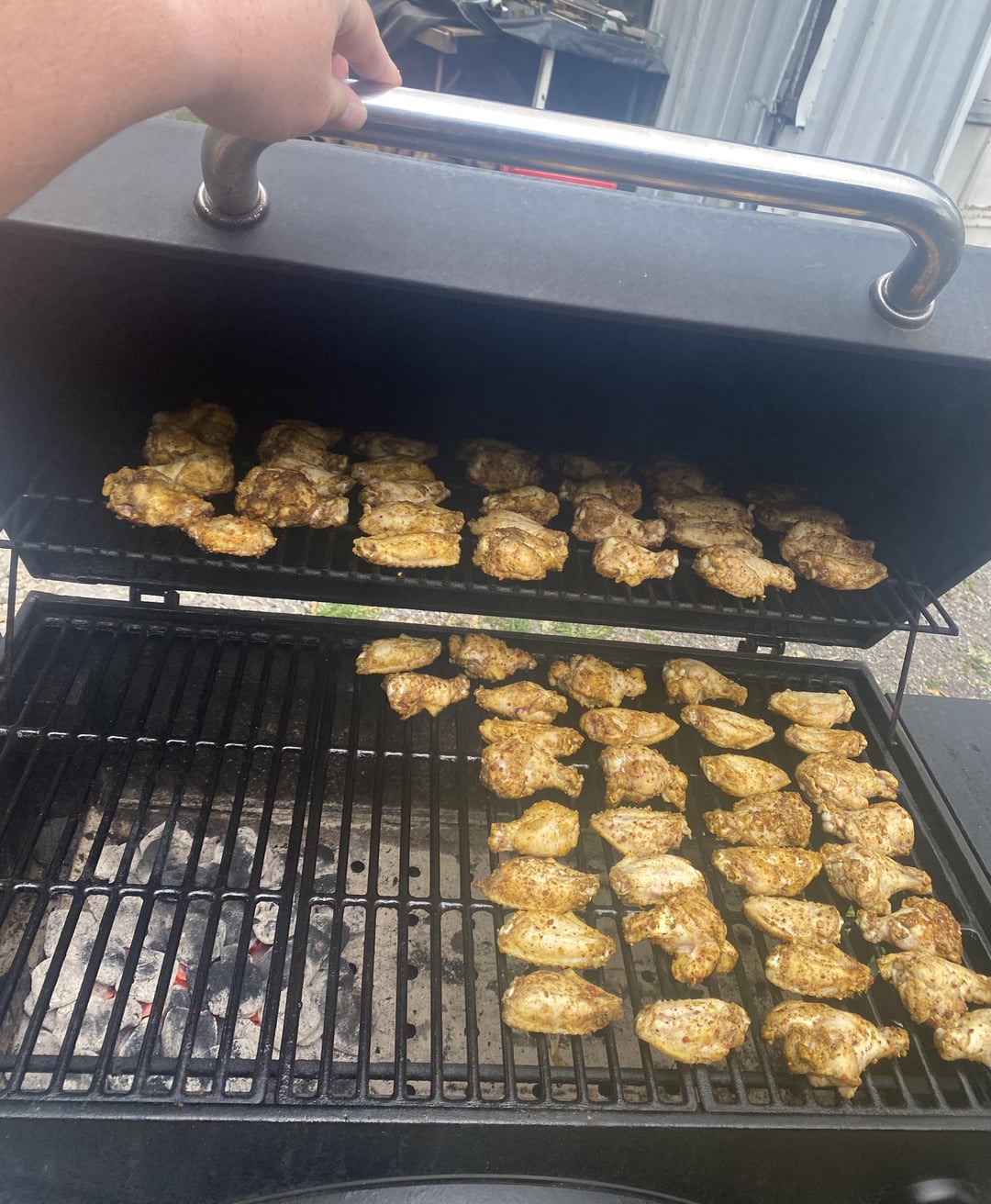 Best batch yet on the charcoal grill. Got the desired crispiness ...