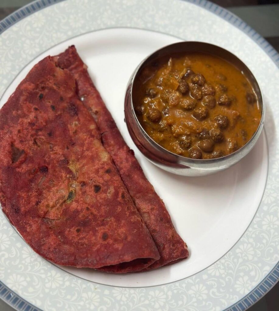 Beet root aloo chapati with chana kurma - Dining and Cooking