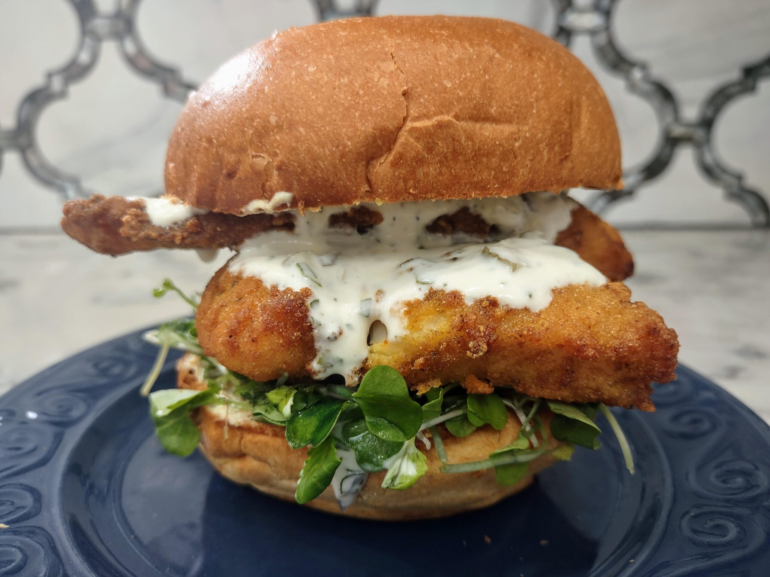 [OC] Crispy Fish Sandwich - Fried Cod Fillets with Tartar Sauce, Micro ...
