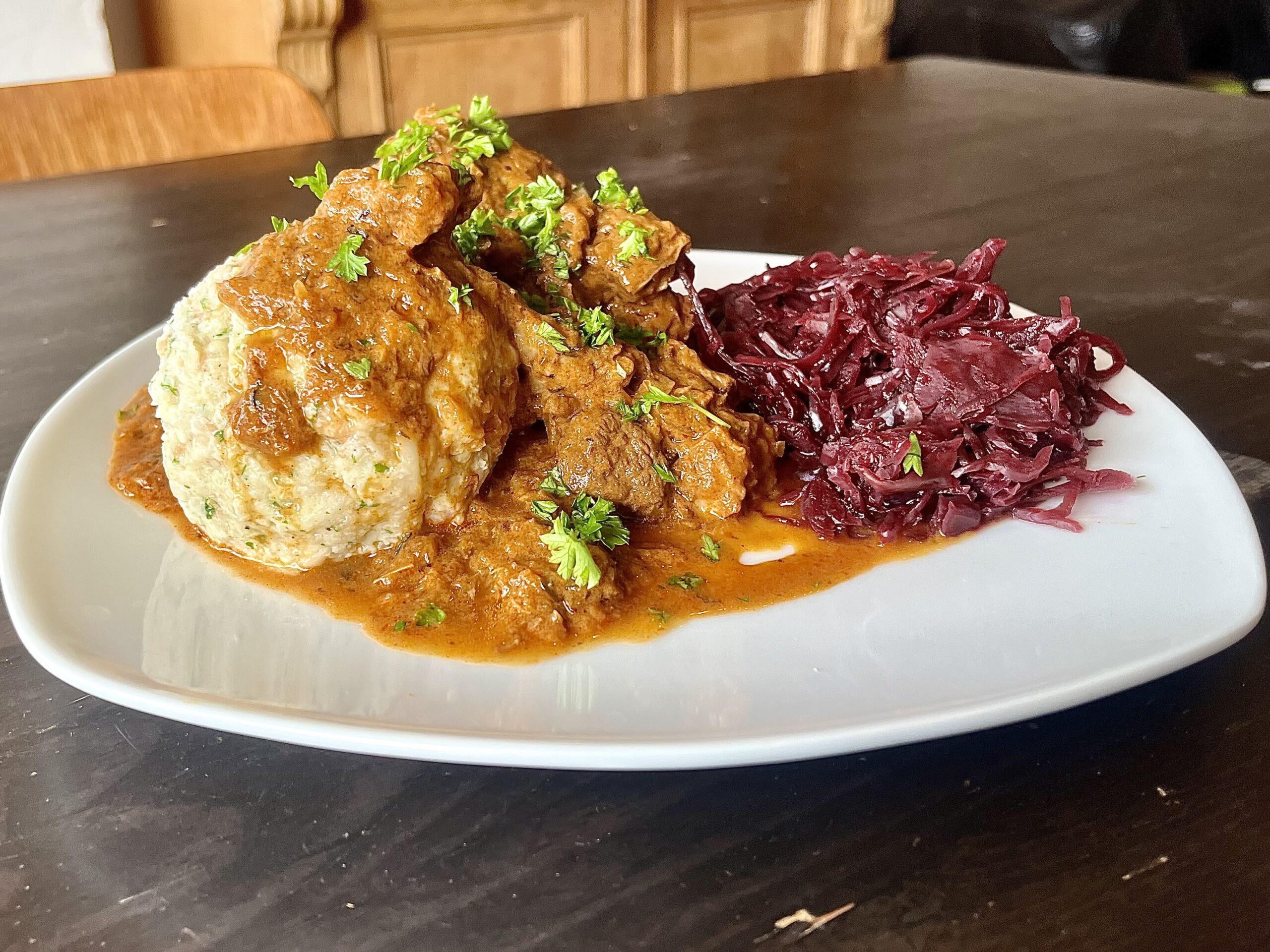 Goulash, German version based on my grandmother's recipe, Semmelknödel ...