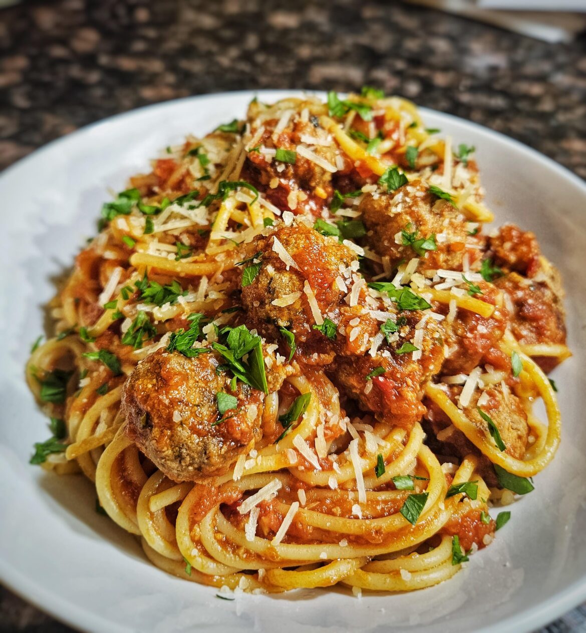 Spaghetti and mini meatballs. - Dining and Cooking