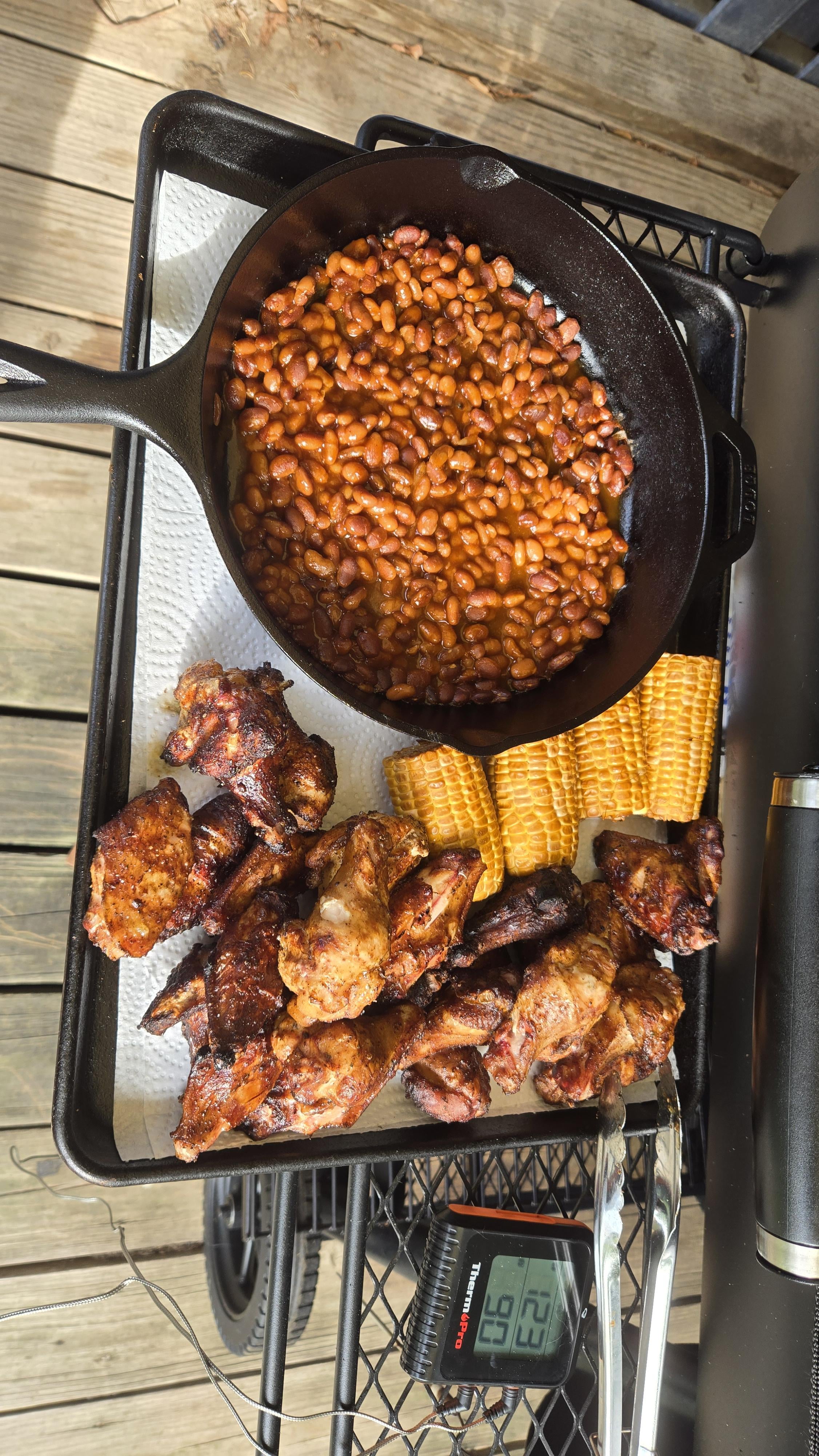 Smoked some chicken wings, corn and beans - Dining and Cooking