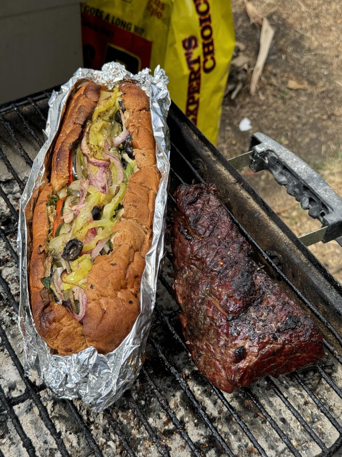 Smoked Subway Grilled Chicken Footlong alongside Aldi Tri Tip - Dining and Cooking