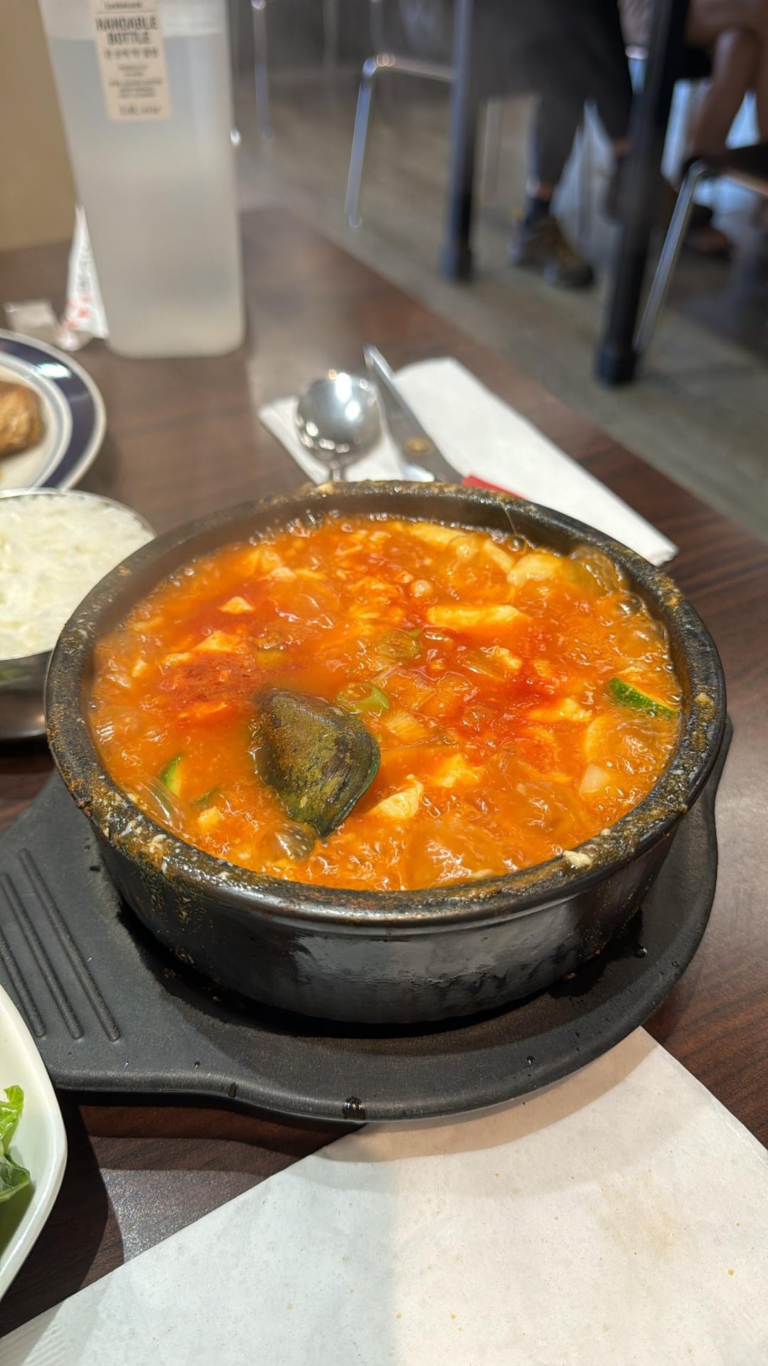 Korean BBQ pork galbi & pork belly & seafood tofu soup at Jeon Ju Hyang ...