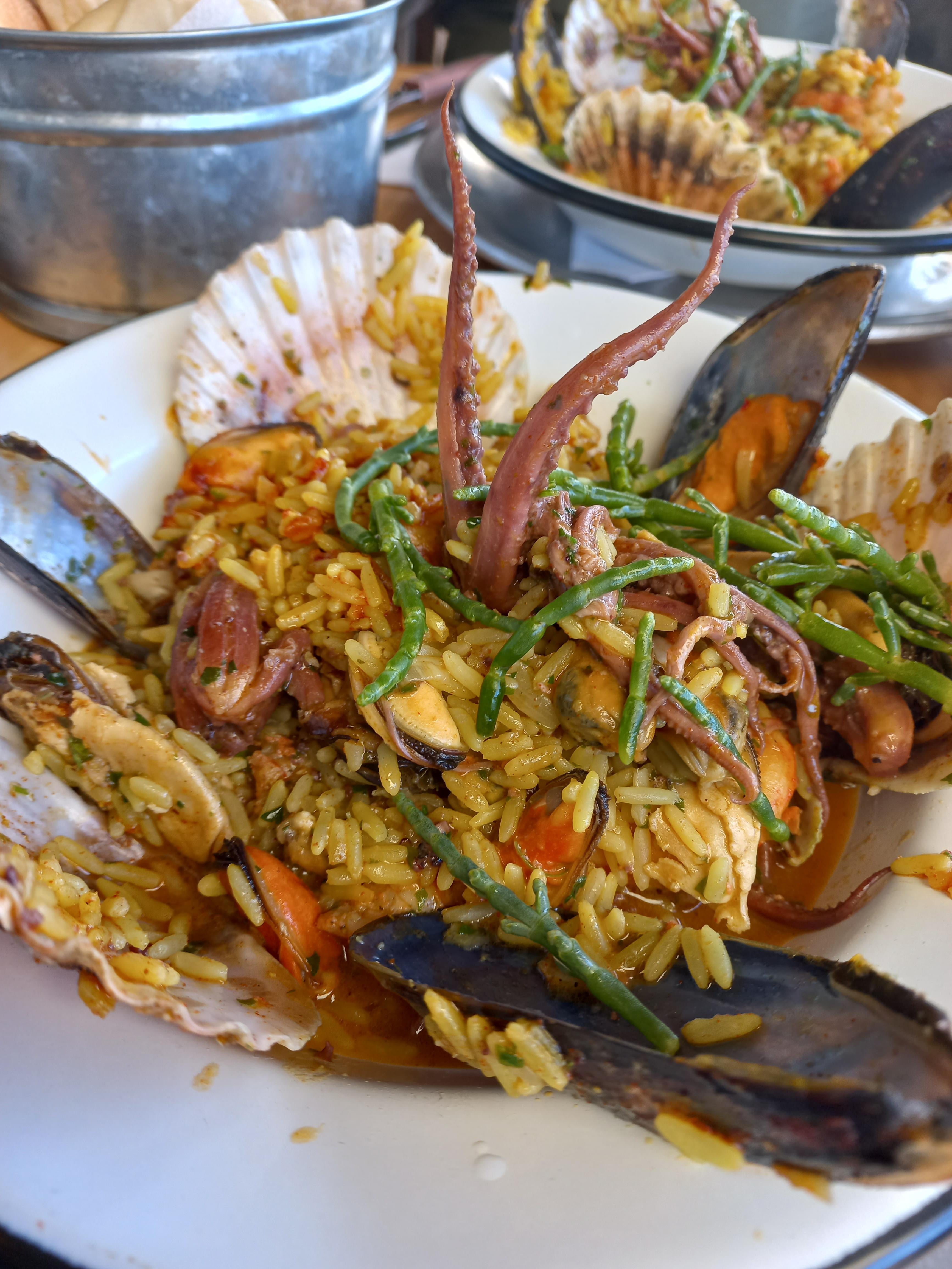 Rice and seafood. I love the decoration of this plate - Dining and Cooking