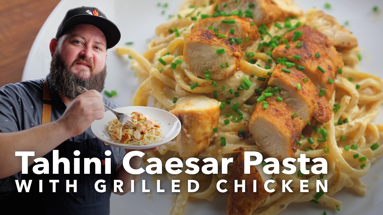 Tahini Caesar Pasta with Grilled Chicken Recipe | Chef Tom X All Things ...