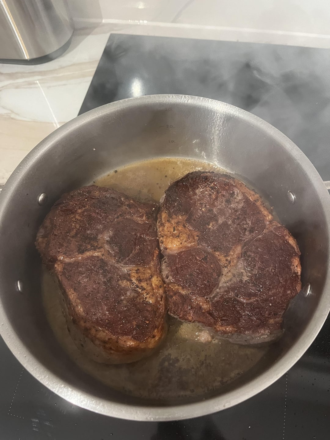 Costco Rib Eye, 56C for 2 hours. Sear in stainless. Cafe de Paris sauce ...