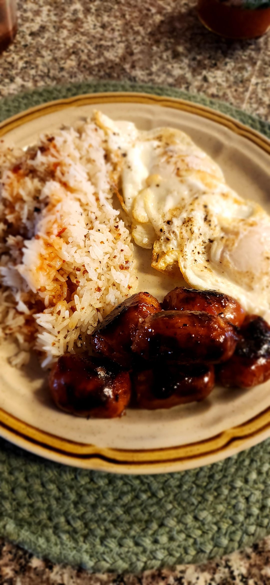 Filipino Breakfast. Garlic Fried Rice, Sunny Side Up Eggs and Chorizo ...