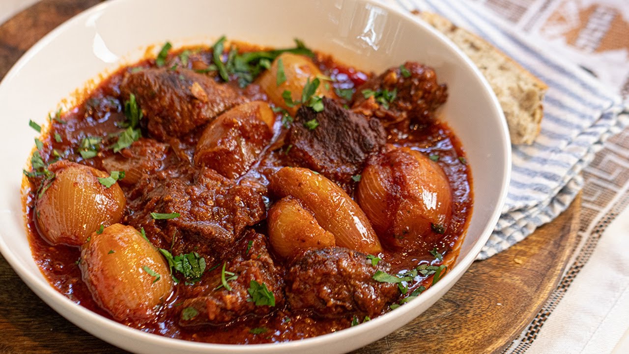 A Greek Classic Beef Stew: Stifado made with tender beef and shallots ...
