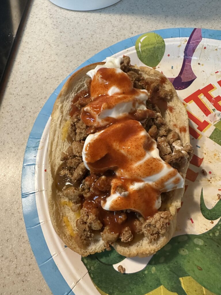 What is it? Mexican food gore? Taco fixin’s in a hotdog bun with Greek ...