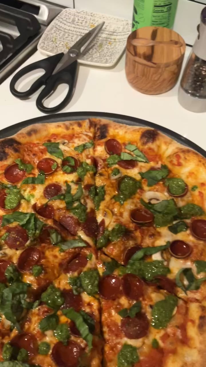 16" Calabrian Chiles, Pepperoni, Mushroom, Basil Pesto and Vodka Sauce ...