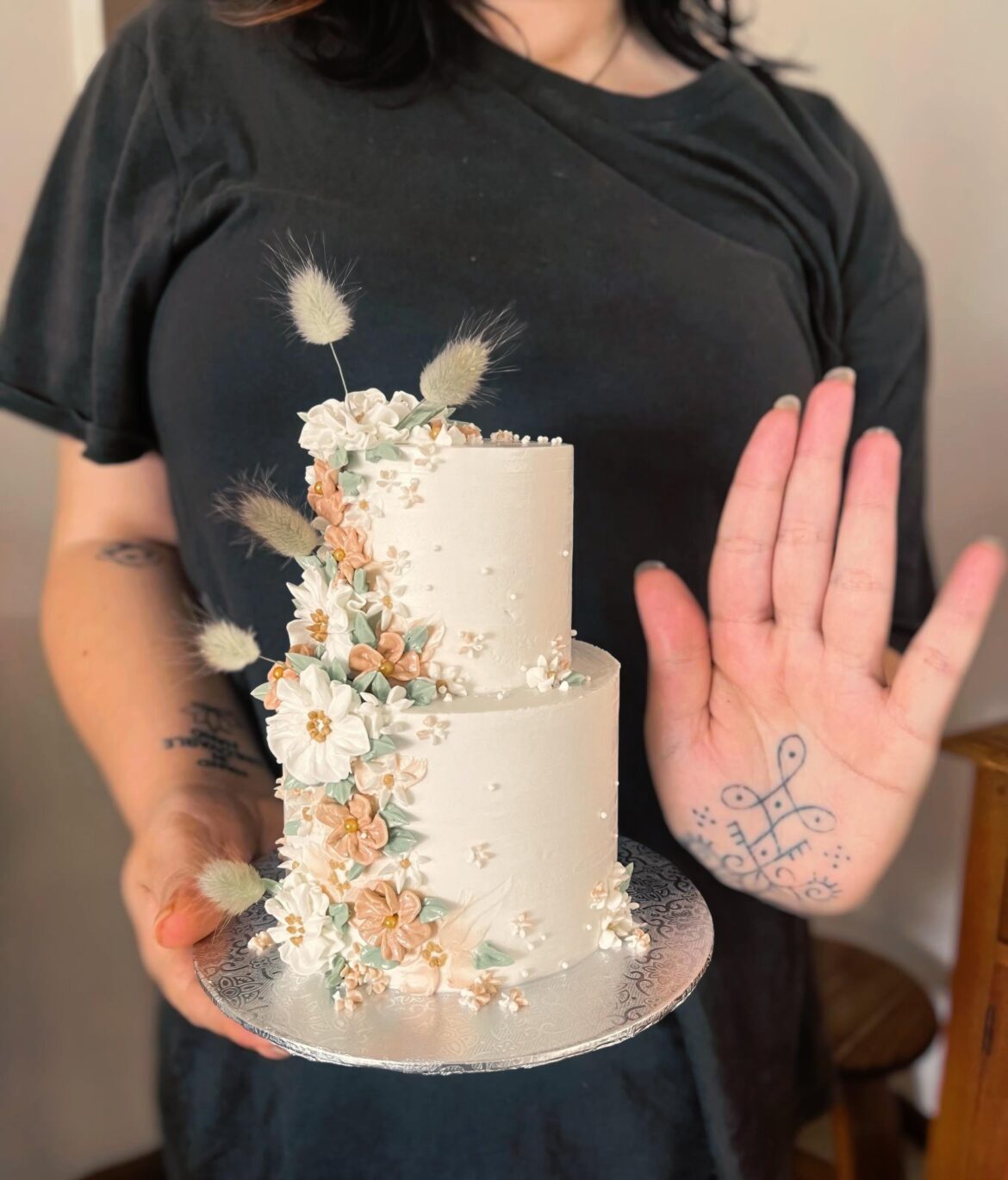 The smallest wedding cake we’ve ever made. It’s even smaller in person ...