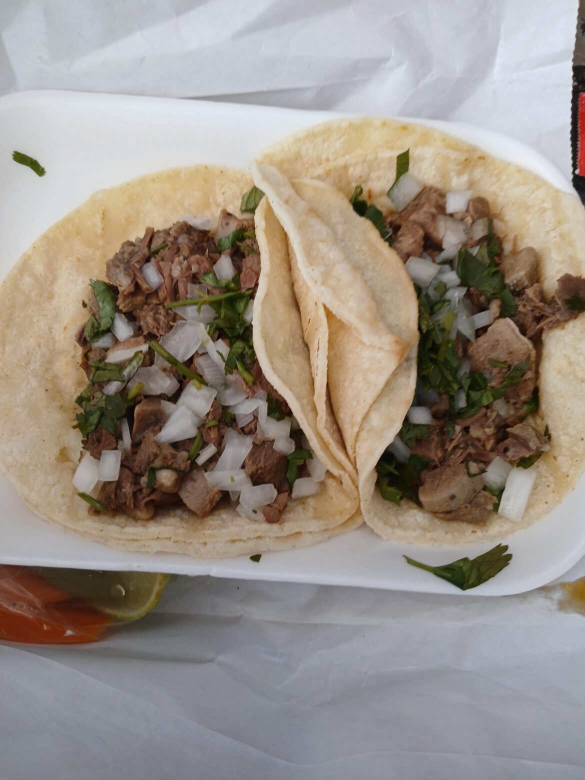 Lengua tacos. Stacked with meat. - Dining and Cooking