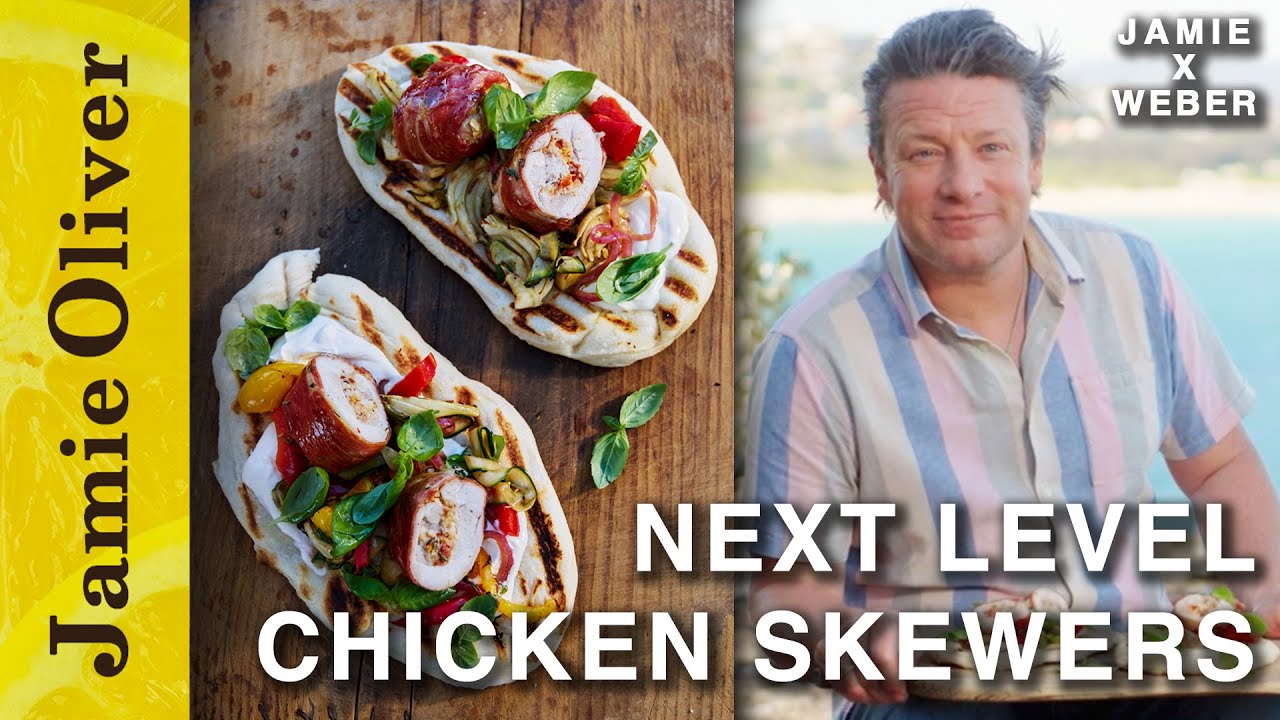 Jamie's Next-Level Chicken Skewers and Flatbreads | Jamie x Weber ...