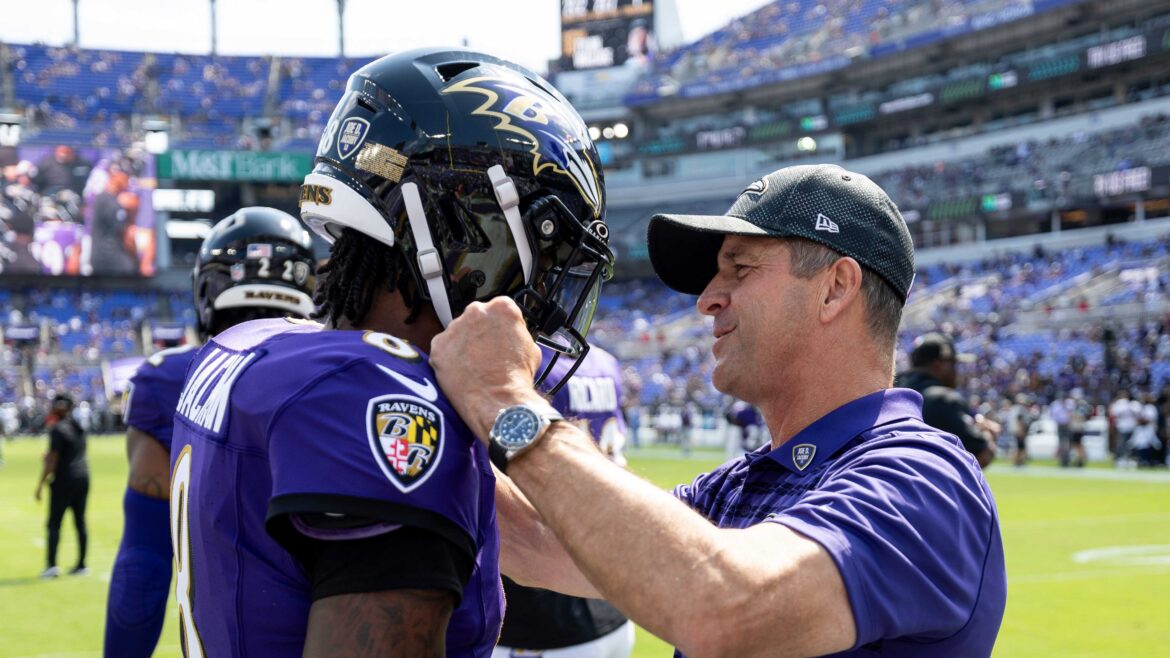 John Harbaugh’s sideline reaction to Lamar Jackson cooking the Steelers ...