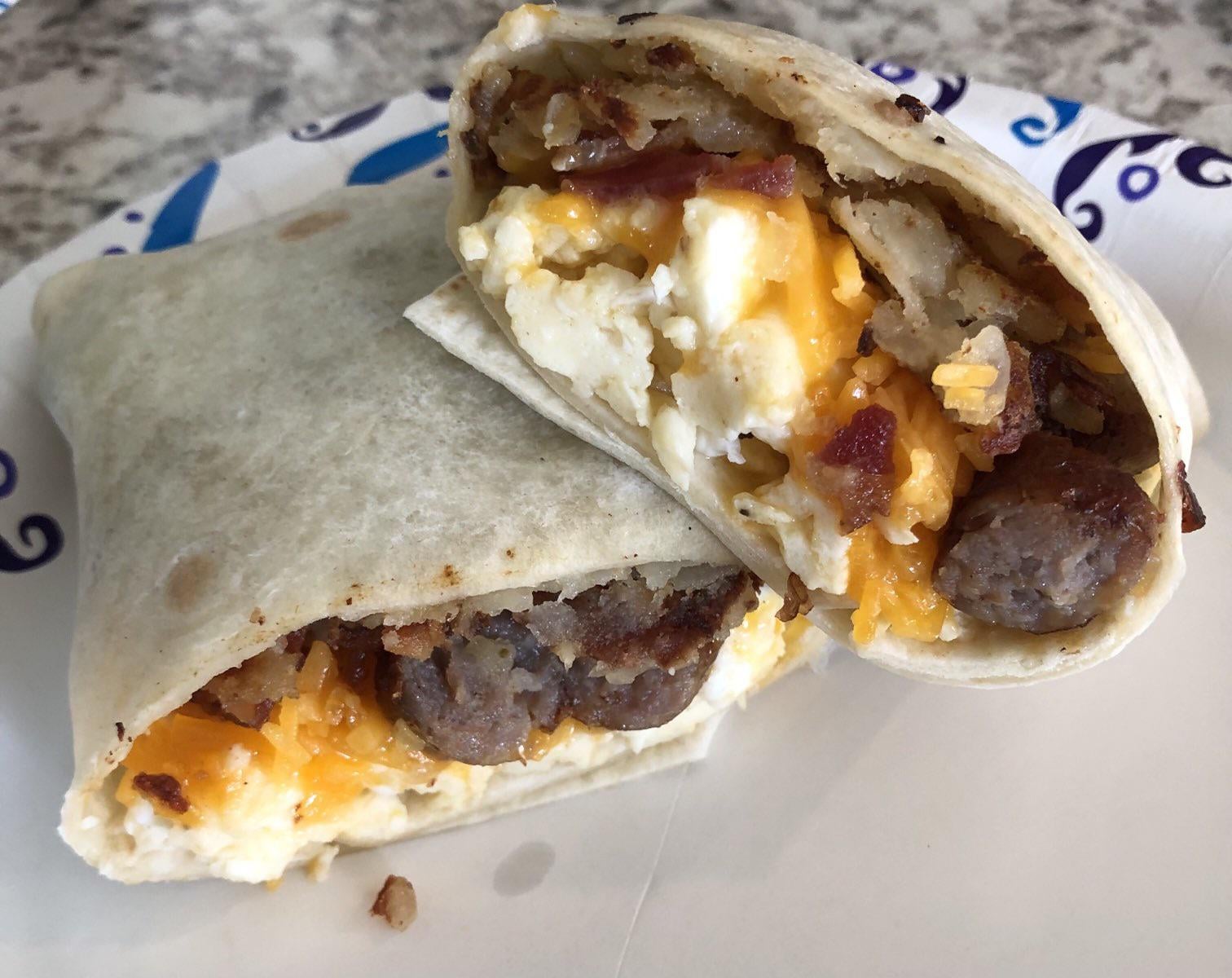 Sausage, bacon, and egg breakfast burrito - Dining and Cooking