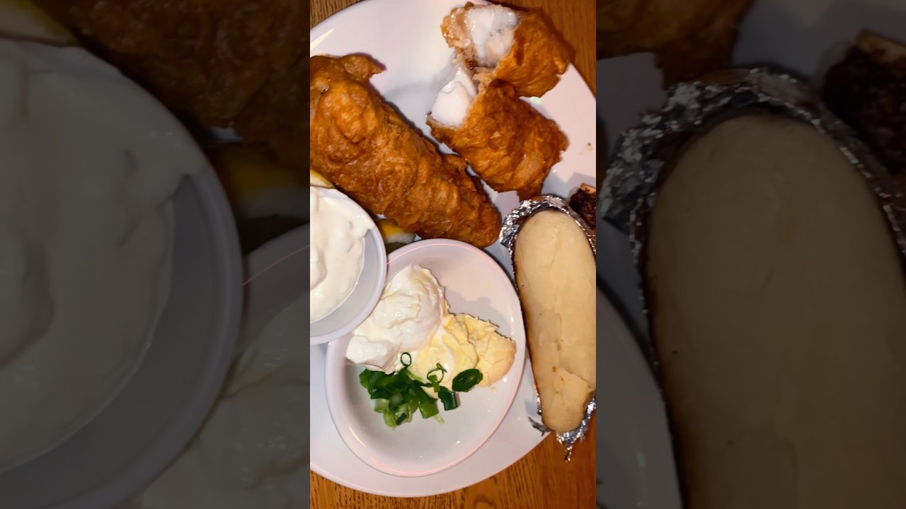 Deep Sea wild caught Alaskan Cod deep fried with Baked Potato and sour ...