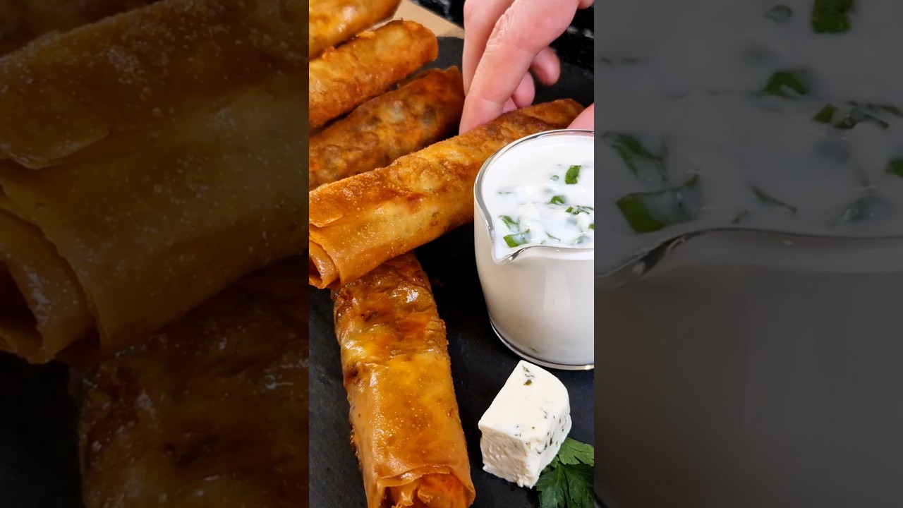Crispy cheese rolls in baklava dough (filo | phyllo dough). Turkish ...
