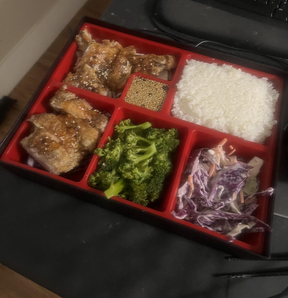 Teriyaki chicken bento box w/ Cole slaw & steamed broccoli - Dining and ...