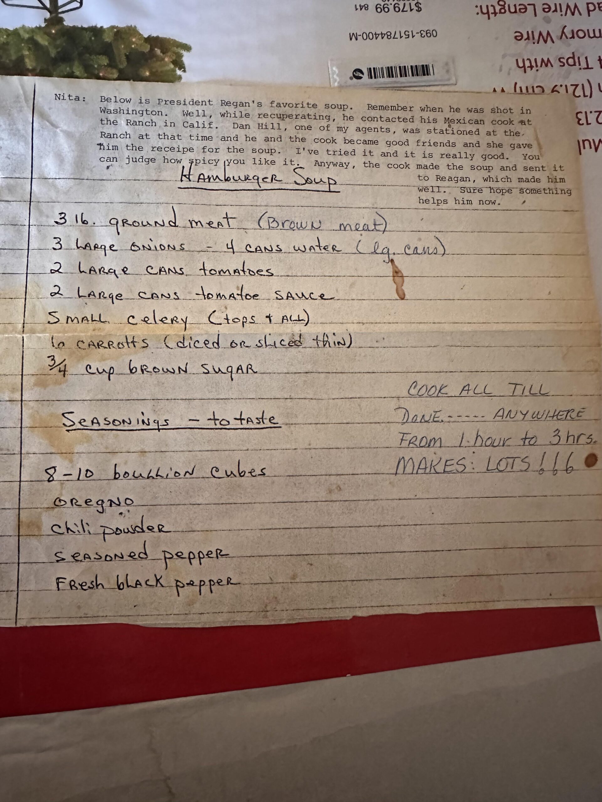 Ronald Reagan’s hamburger soup - Dining and Cooking