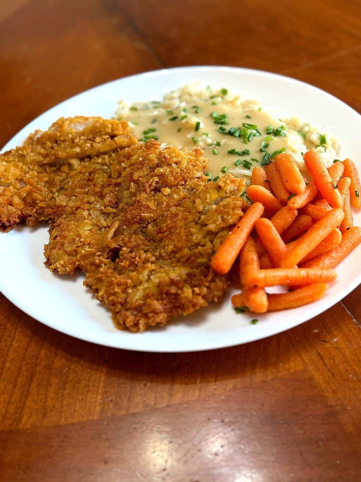 Buttermilk Chicken Schnitzel Served with an Herbed Rice Pilaf, Chicken ...