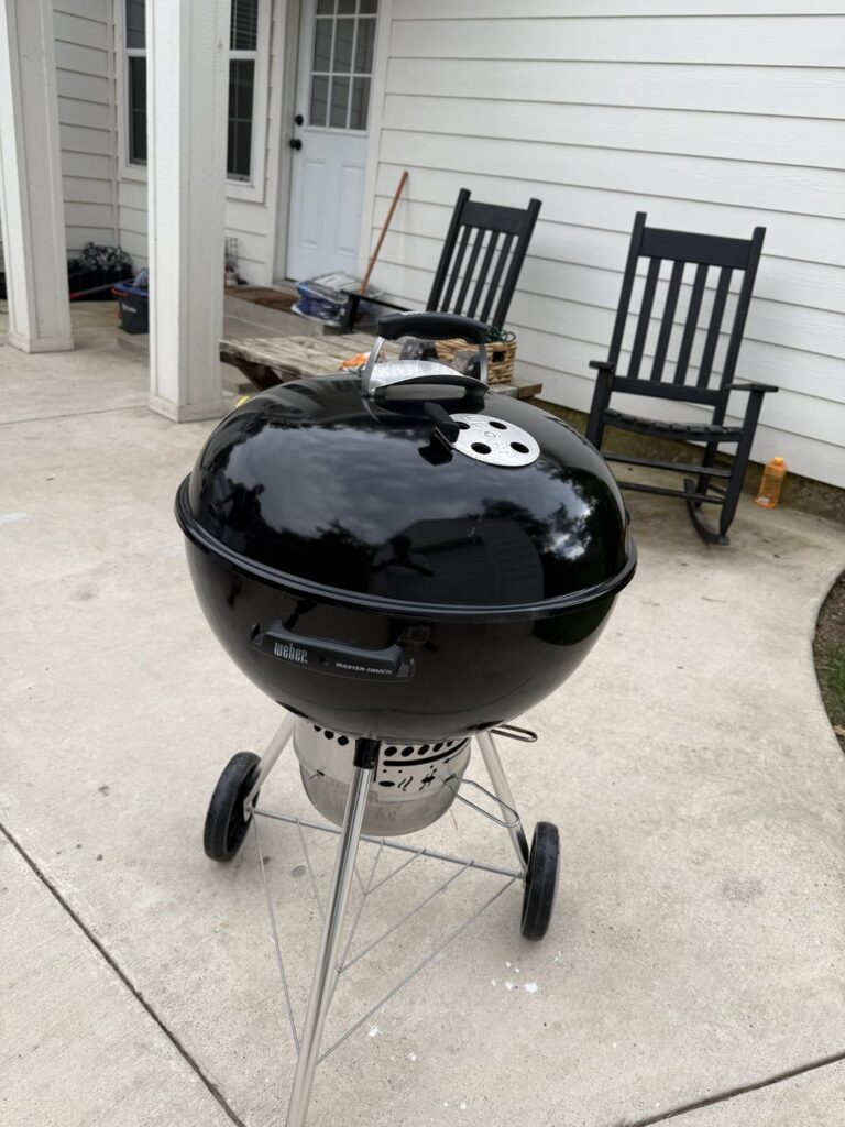 Picked up a 22” master touch off of Facebook for $140. Saffron rice, marinated chicken thighs ...
