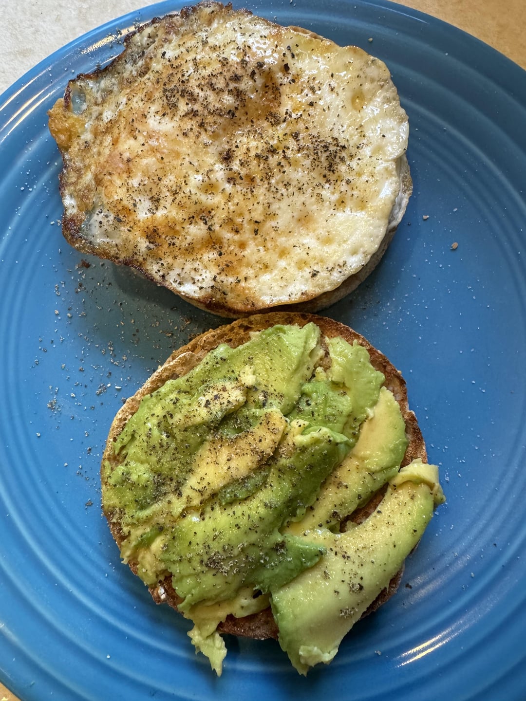 Late breakfast. Avocado, egg on English muffin. Delicious. - Dining and ...