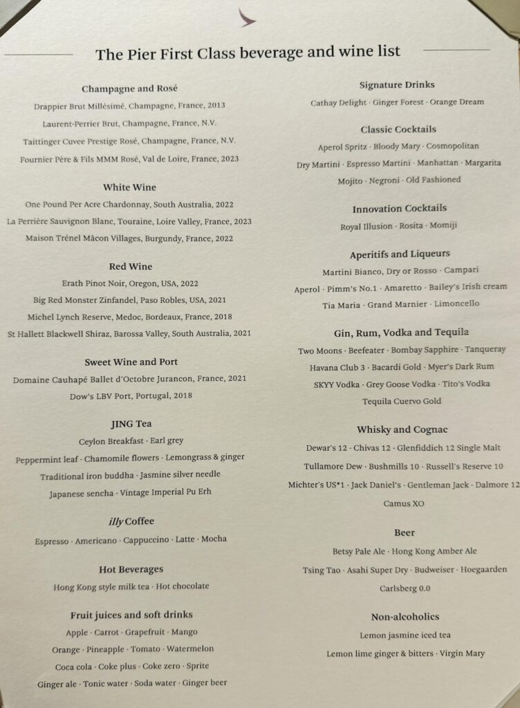 Cathay Pacific The Pier First Class Lounge Dining Room Wine List ...