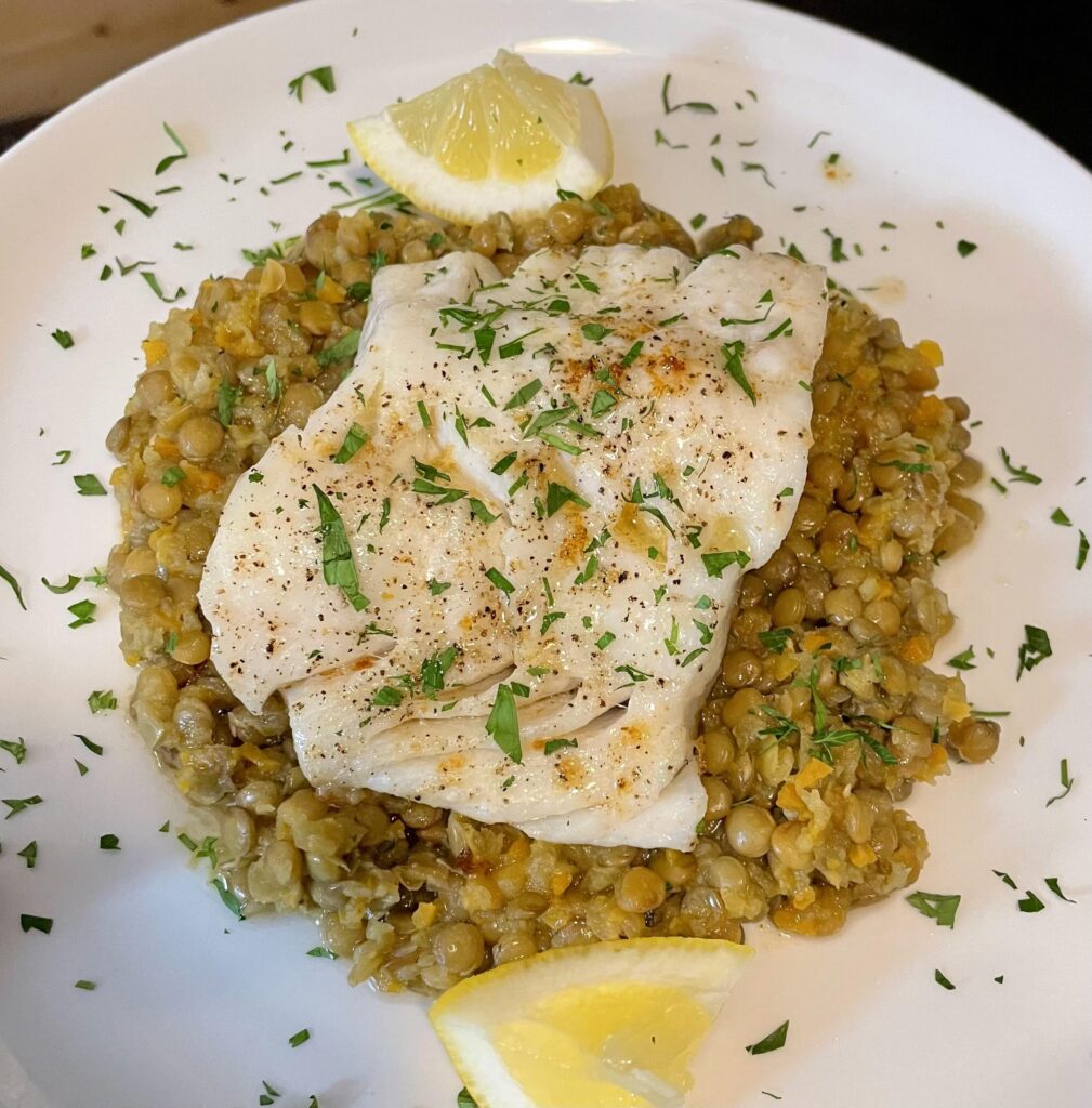 French bistro classic: Pan roasted fish (haddock here) over lentils ...
