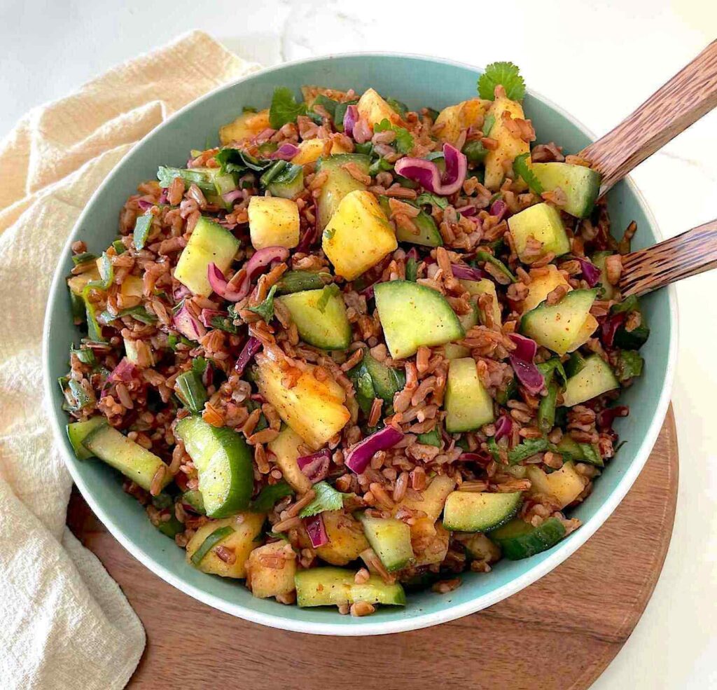 Pineapple Cucumber Red Rice Salad ~ Oil-Free Recipe - Dining and Cooking