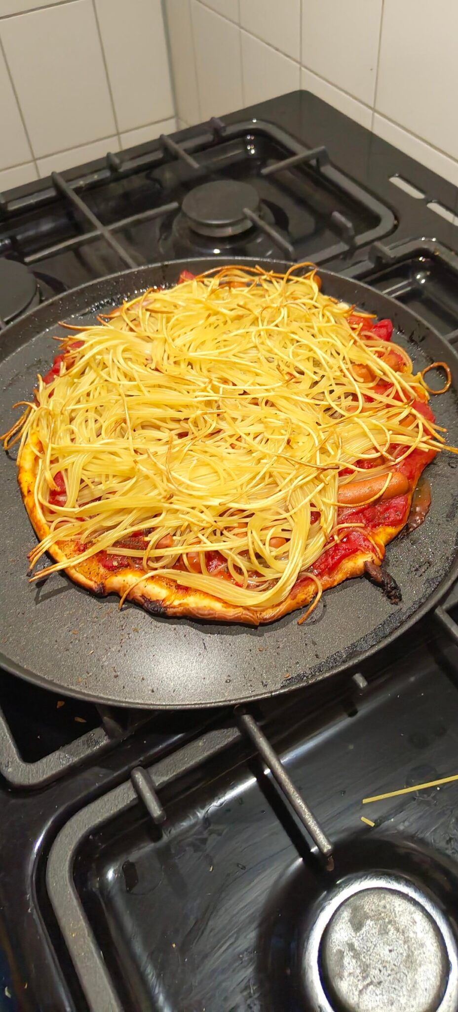 Garlic, spagetti, mini weiners pizza - Dining and Cooking