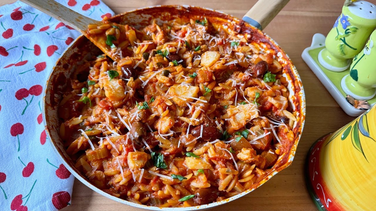 Sicilian Style Fish and Orzo Stew | Mediterranean pasta and fish recipe ...