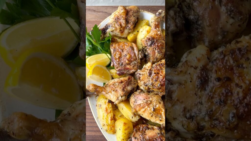 DELICIOUS Greek Lemon Roast Chicken & Potatoes with Green Cabbage Salad ...