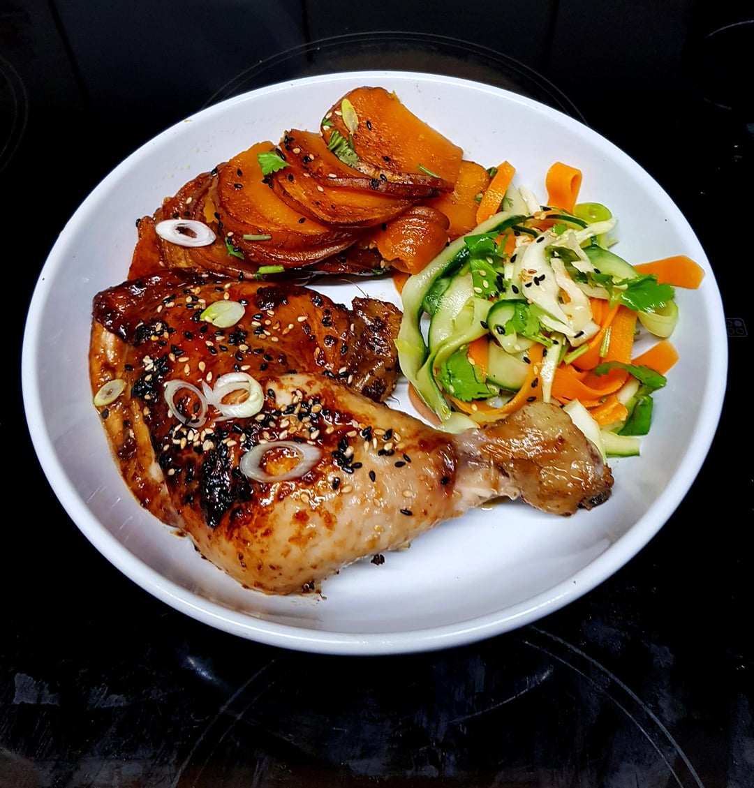 Baked Soy, Ginger and Garlic Chicken, Glazed Sweet Potato Bake and ...