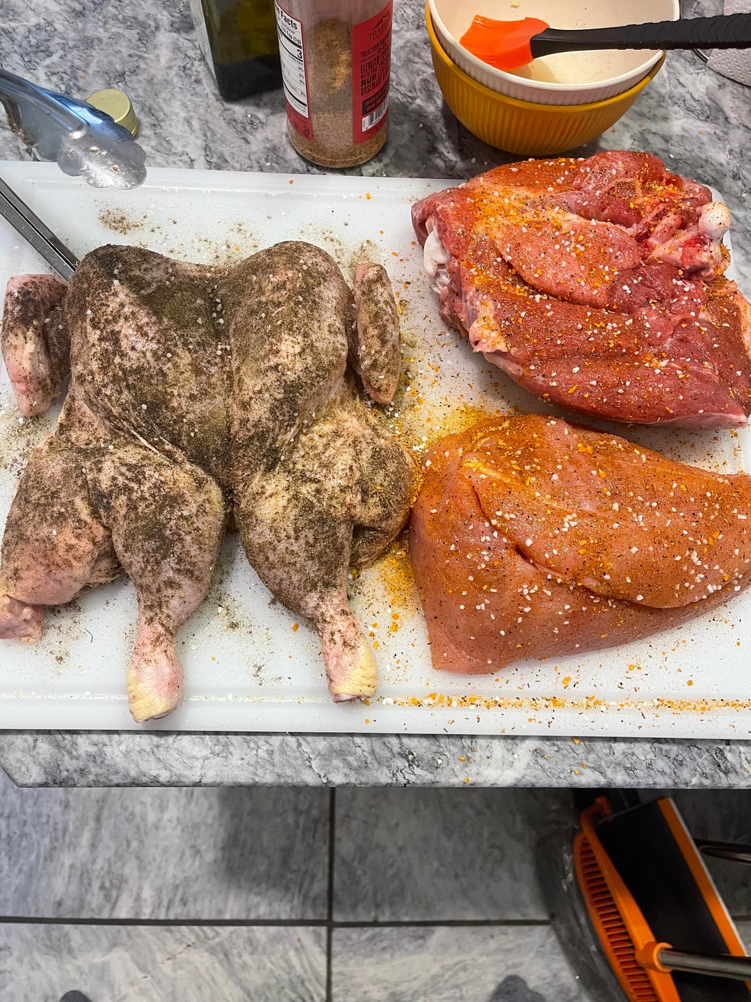 Meal prep day! Spatchcocked chicken, a turkey breast, and turkey thigh ...