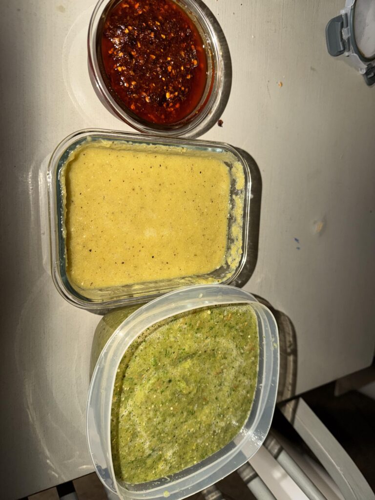 Salsa matcha, pineapple salsa, and mango salsa (top to bottom) - Dining ...