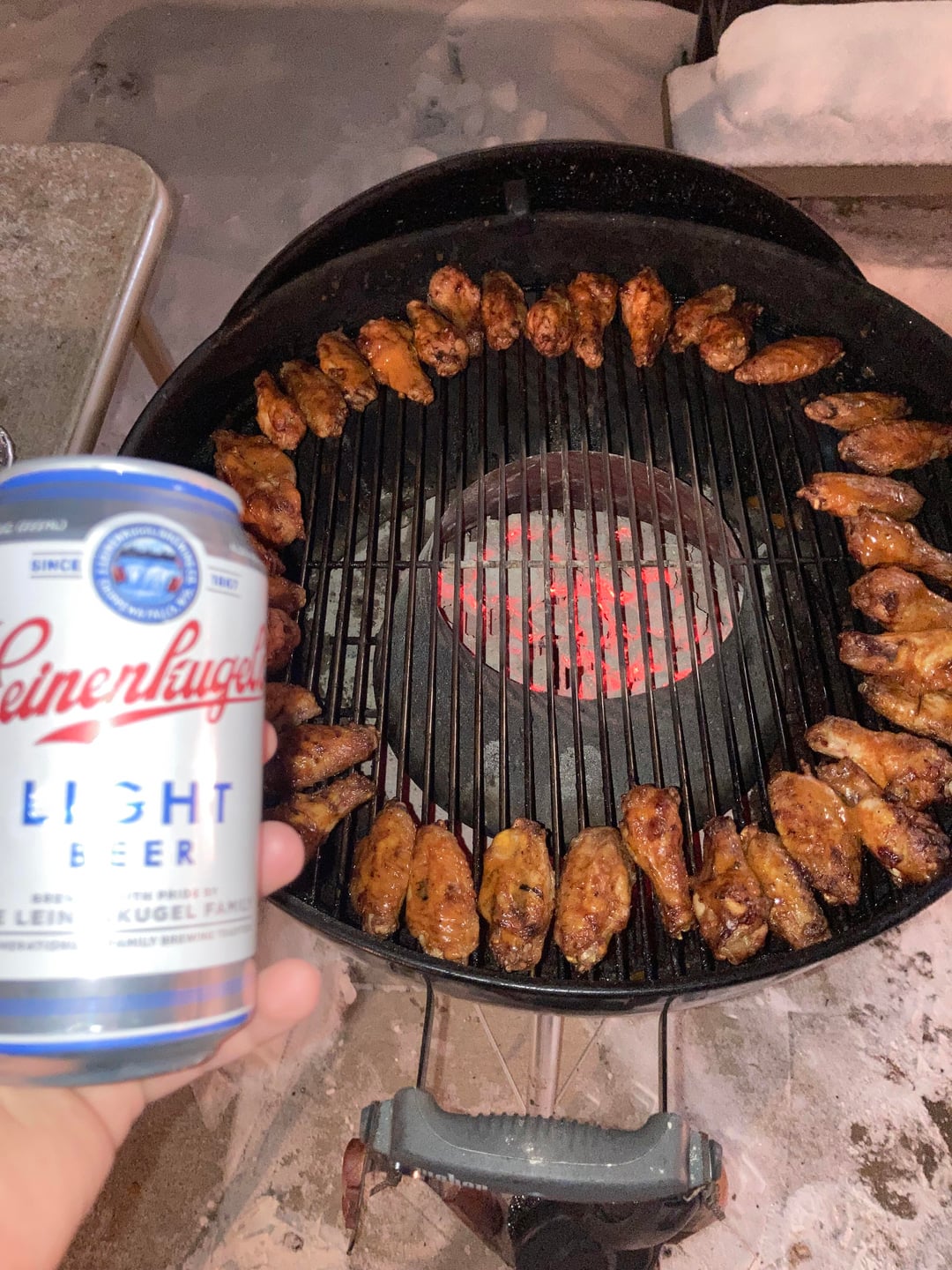 Weber Kettle grilled wings for NFL Playoffs. 20 degrees, don’t care ...