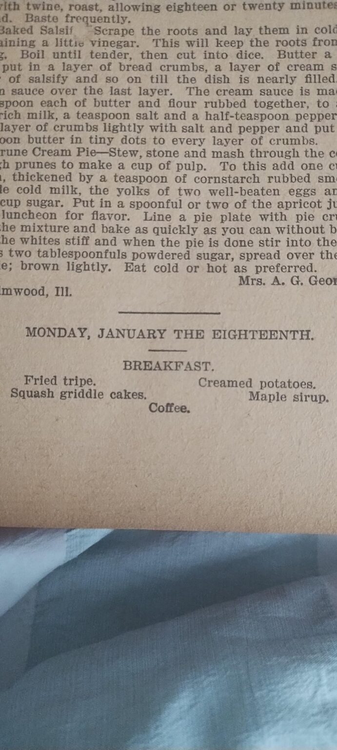 Menu for January 18th 1896 - Dining and Cooking