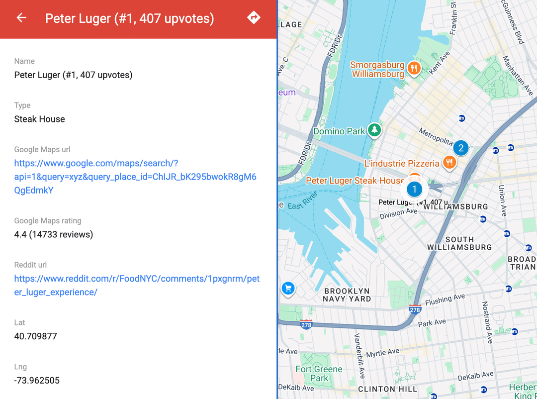 I plotted r/FoodNYC's most upvoted restaurants of December on a custom ...