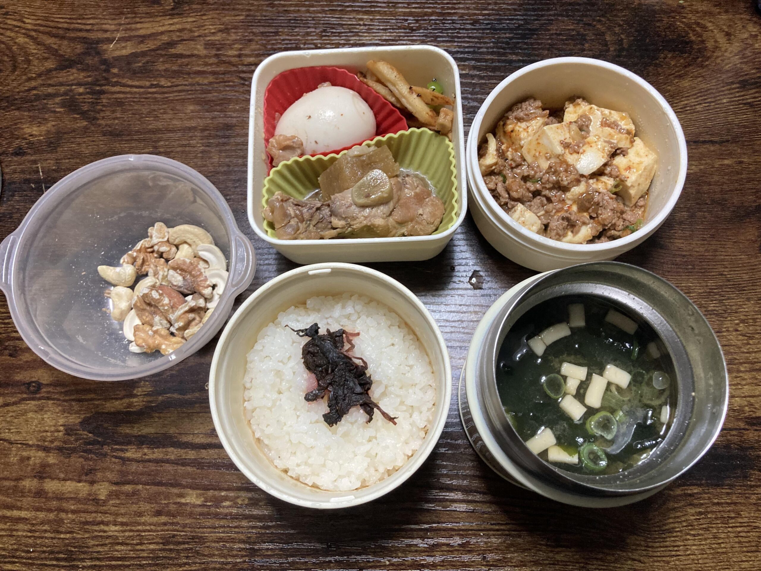Steamed rice with shiso,Miso soup,Homemade mapo tofu,Simmered daikon ...