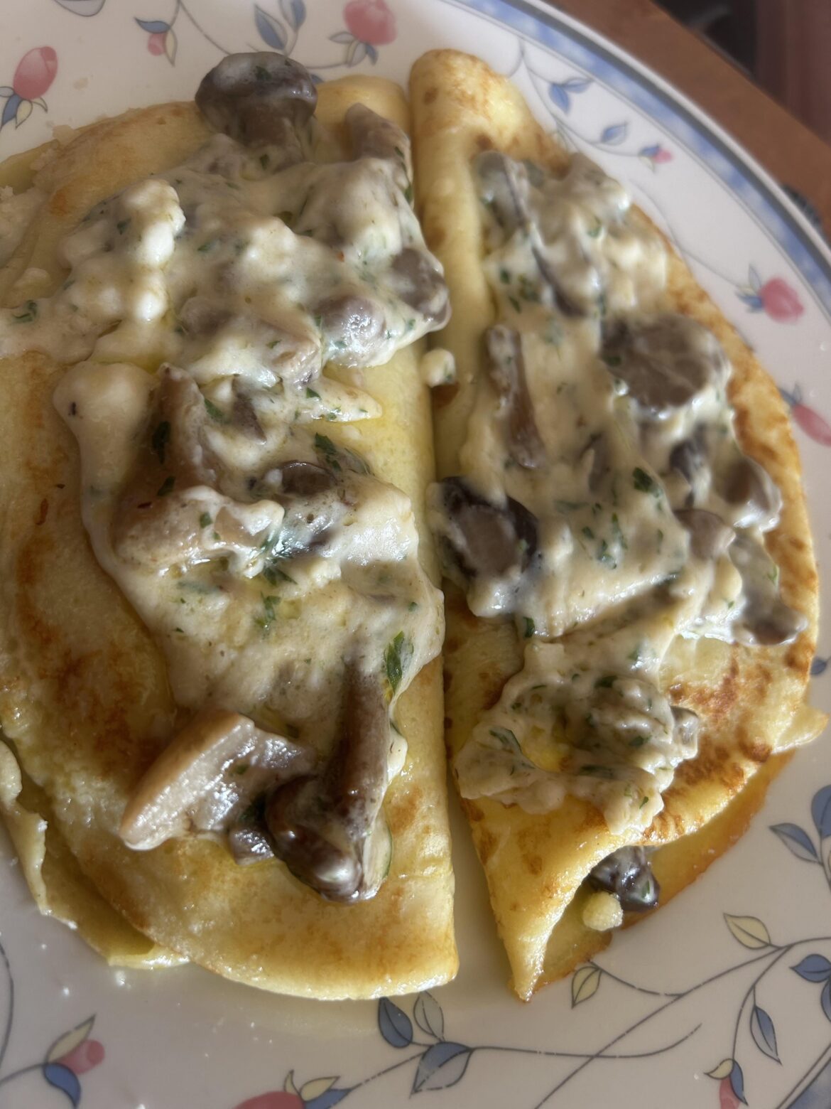 Mushroom and goat cheese crepes! - Dining and Cooking