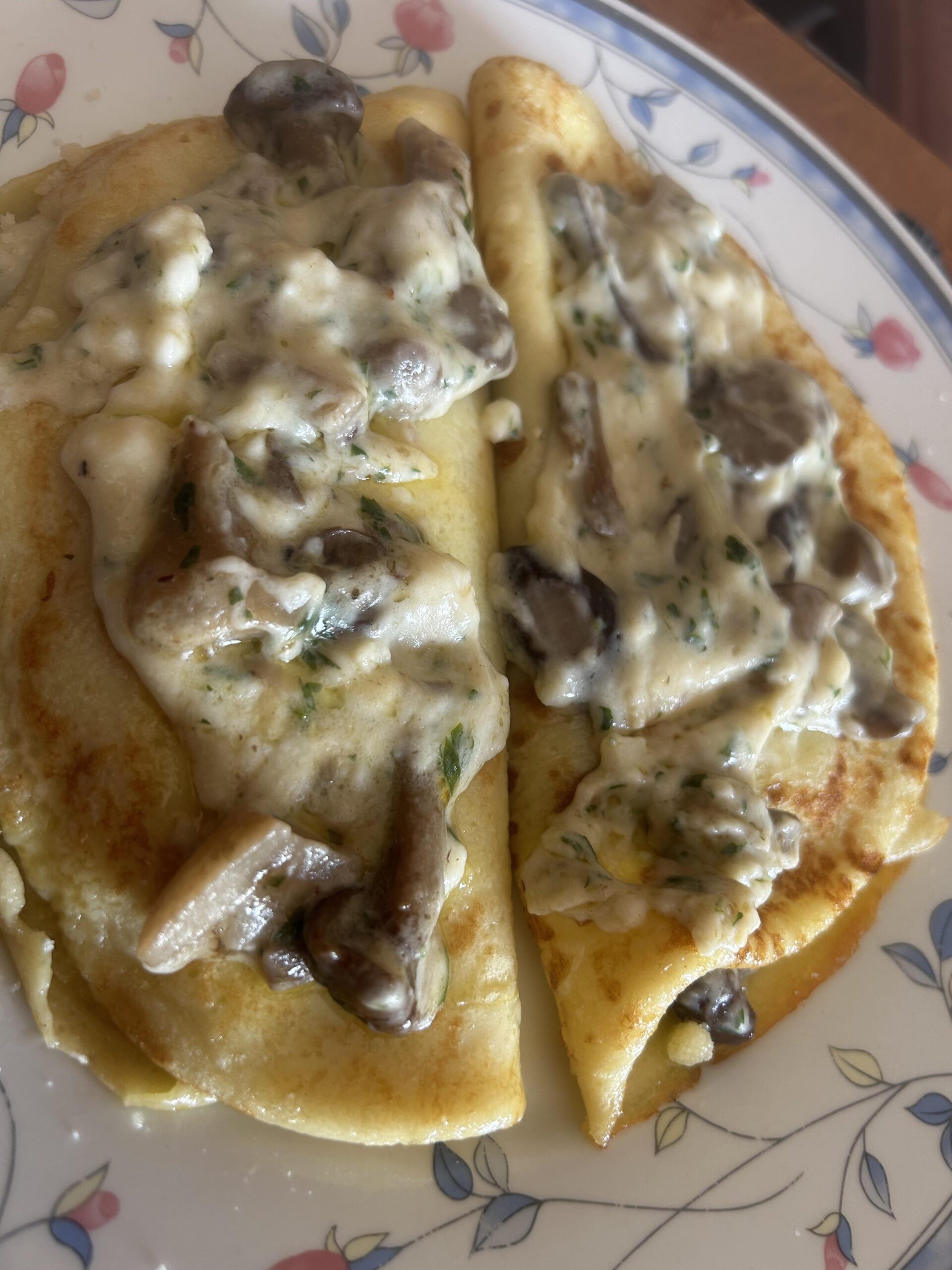 Mushroom and goat cheese crepes! - Dining and Cooking