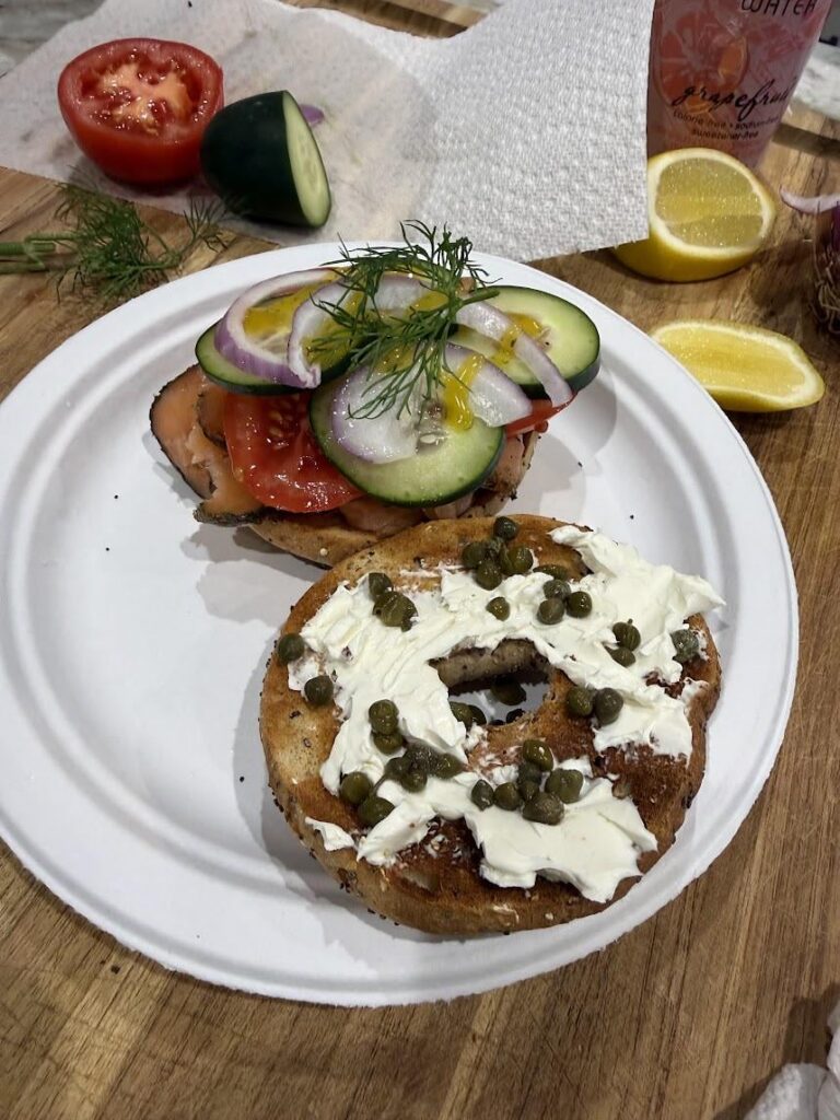 Breakfast Lox; Foppen, Dav'es Everything Bagels, cream cheese, capers ...
