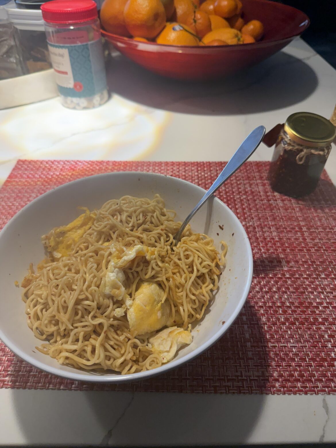 Chilli oil and soy-sauce fried noodles with yolky egg - Dining and Cooking