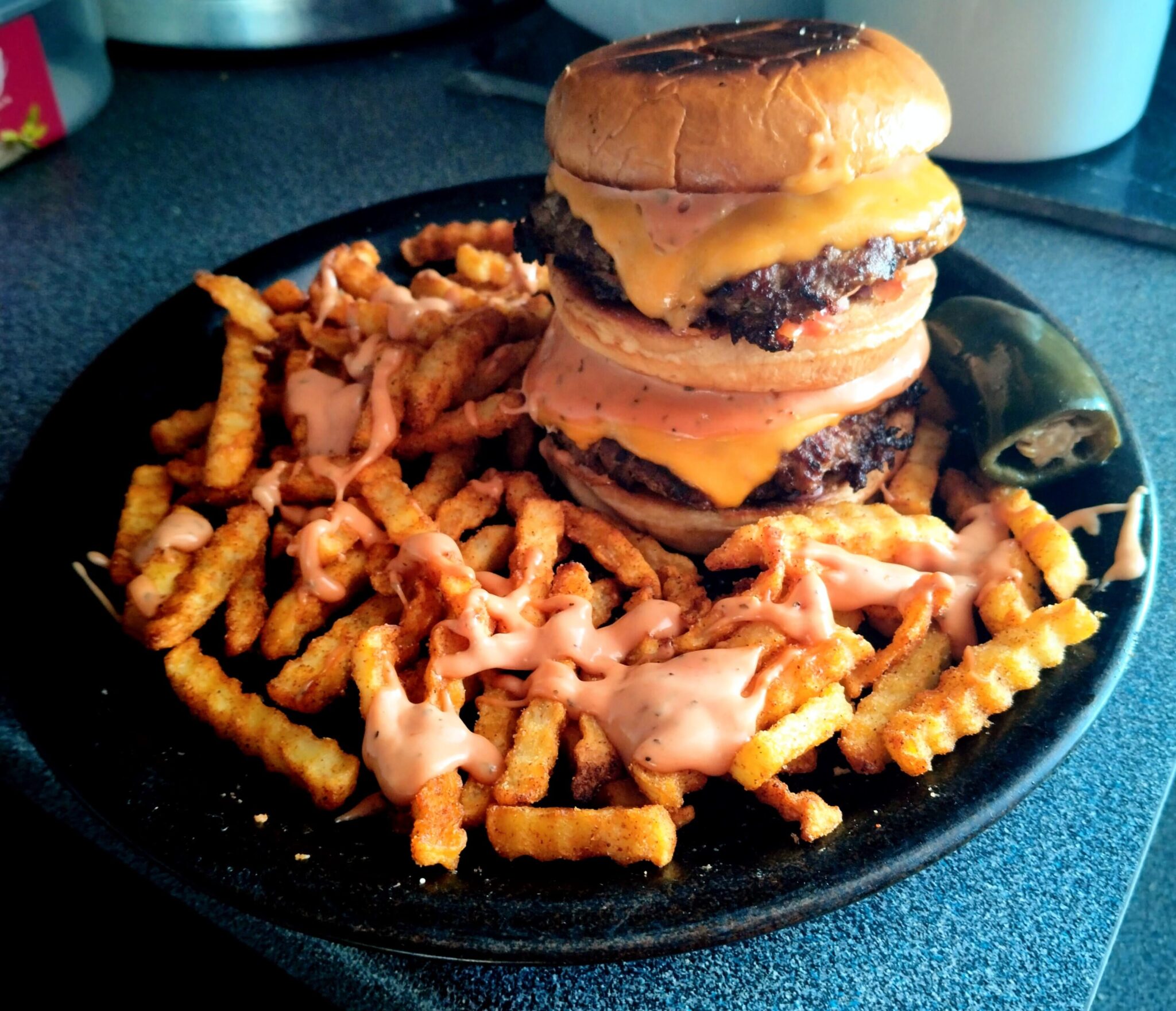 Homemade Spicy Double Cheese Double Patty Double Stack Smash Burger ...
